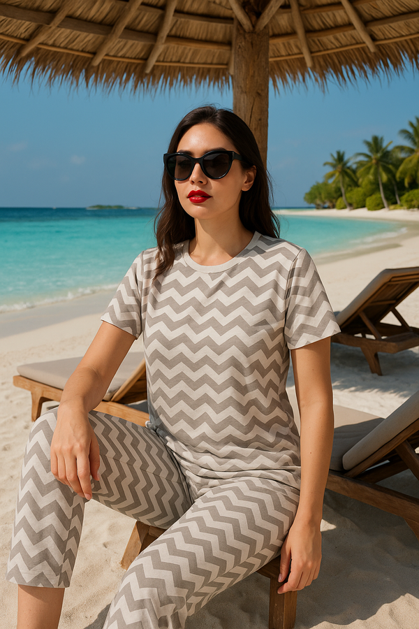 Grey white zigzag ladies loung wear suit – CEEJAYS COLLECTIONS